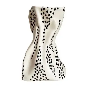 QUILLATTIRE Neutrals / Cream Crinkle Bag Vase With Dots - Black