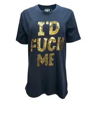 ANY OLD IRON Golden Sequin I'd Fuck Me T-shirt - Gold/black