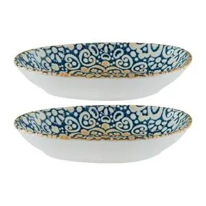 Turgla Home Blue / Brown Alhambra Organic Decorated Porcelain Platter Set Of Two - Blue/brown