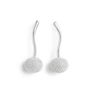 TOOLALLY Pom Pom Drop Earrings - Silver