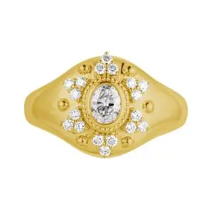 ARTISAN 14k Yellow Gold Diamond Starburst Signet Ring - Gold/white