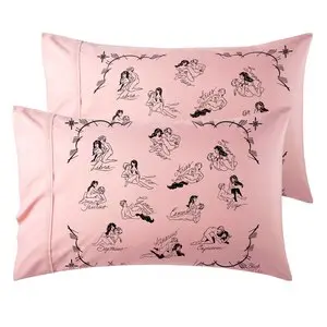 BLACK CAKE Organic Cosmic Love Zodiac Astrology Bedding Pillow Cases Set - Pink
