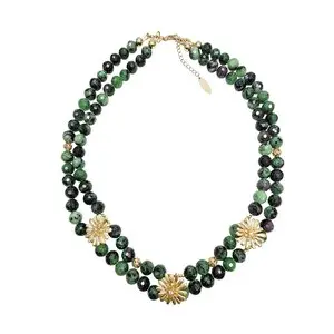 FARRA Gemstone And Daisy Flower Necklace - Green