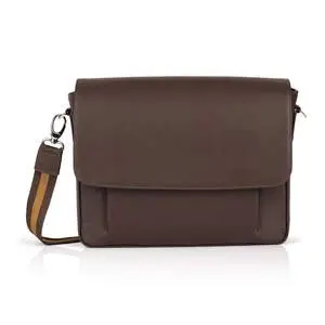 LUIS STEVEN Slim Messenger Bag In Italian Pebble Leather - Brown