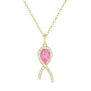 KAMARIA Cancer Ribbon Opal Pendant Necklace Pink