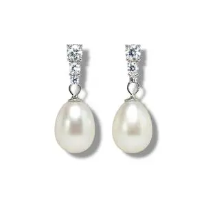 NINEMOO Givre Drop Pearl Earrings - Silver
