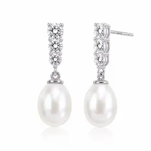 NINEMOO Givre Drop Pearl Earrings - Silver