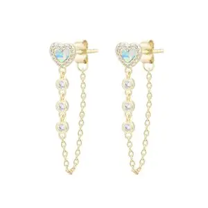 KAMARIA Heart Chain Stud Earrings - Green