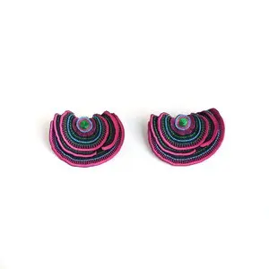 NANA WATANABE Turkey Tail Embroidered Earrings - Pink