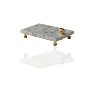 MARLETH Gold / White White Marble Rectangular Serving Board With Gold Sphere Detail - Gold/white