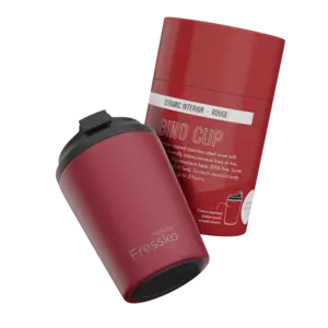 Fressko Bino 8oz / 227ml Reusable Coffee Cup, Ceramic Rouge - Red