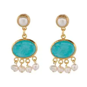 EBRU JEWELRY Gold Plated Turquoise And Pearl Tassel Earrings - Blue/white/gold