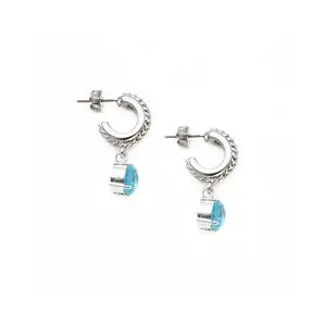 ADIBA Aqua Quartz Pendant Silver Hoop Earrings - Blue/silver