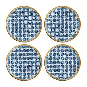 Turgla Home Blue / White Calif Round Decorated Porcelain Plate Set Of Four - Blue/white