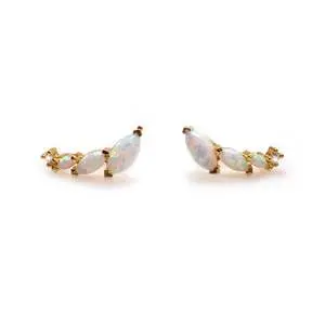 LA KAISER Opal & Diamond Wing Ear Climbers - Gold