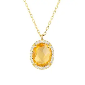 LATELITA Beatrice Oval Gemstone Pendant Necklace - Gold/yellow