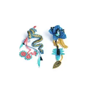 NANA WATANABE Garden Snake Floral Embroidered Dangle Earrings - Blue