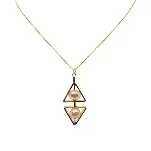 ARACHELI STUDIO Double Triangle Pearl Art Necklace - White/gold