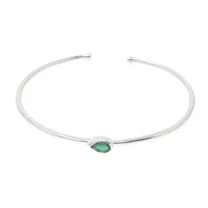 HARFI Sterling Silver Emerald Bangle Bracelet - Silver/green