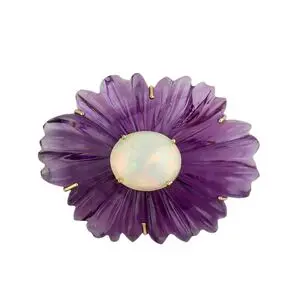 ARTISAN Carved Amethyst And Opal Floral Pendant - Gold/white/purple