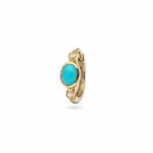ZOHREH 9k Gold Huggie Hoop Earring With Turquoise And White Sapphire - Blue/gold