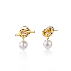MISS CECILIA Adeline Knot Pearl Drop Earrings - White