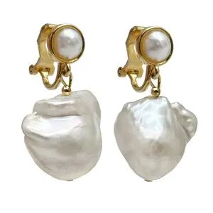 FARRA Baroque Pearl Clip-On Dangle Earrings