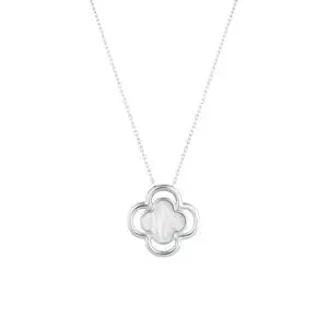 LULU B LONDON Double Clover Mother Of Pearl Pendant Necklace - Silver