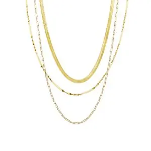 SPERO LONDON Herringbone And Paperclip Chain Layering Necklace Set - Gold