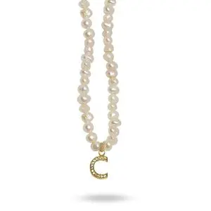 LINYA JEWELLERY Mono Letter Pearl Necklace - Gold