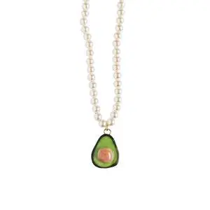 POPORCELAIN Mini Porcelain Avocado Swarovski Pearl Necklace - Green