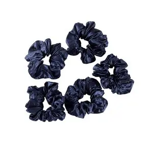 SOFT STROKES SILK Pure Mulberry Silk French Scrunchie Set Of Five - Blue