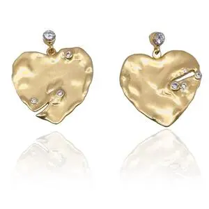 RARE MATTERS JEWELRY Organic Sculpted Heart Earrings With Special Valentine's Day Card - Gold