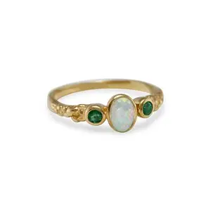 ISLA SILVER Gold Vermeil Ring With Emerald And Opal - Gold/green/white