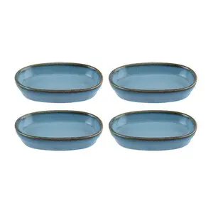 Turgla Home Sky Oval Porcelain Platter Set Of Four - Blue