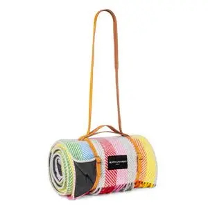 HEATING & PLUMBING LONDON Pure New Wool Picnic Blanket Rainbow Long Strap - Yellow