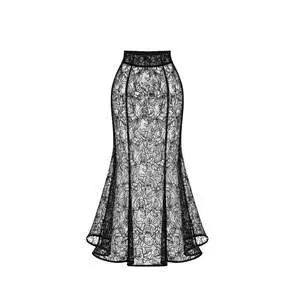 ELSAVA Lace Tailored Midi Skirt - Black