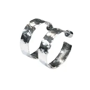 OOLO LONDON Hammered Hoop Earrings - Silver