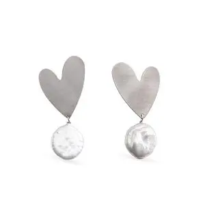 SILVER MOON Sterling Heart Of Pearls Earrings - Silver