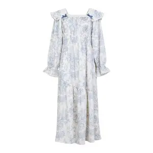 LUNALUZ Versailles Modal Cotton Square-neck Nightdress - Blue