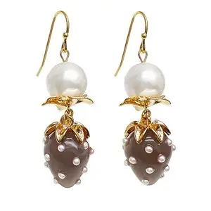 FARRA Freshwater Pearl And Glass Strawberry Dangle Earrings - Grey