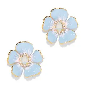 THE PINK REEF The Pink Reef Hand-Painted Floral Earrings With Opal And Crystal Accents Blue