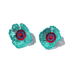 NANA WATANABE Flowers At Dawn Embroidered Stud Earrings - Green