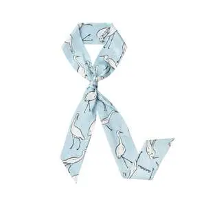 LOST PATTERN Little Egret Silk Neck Bow Scarf Light - Blue