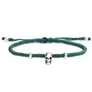 HARBOUR UK Minimal Skull Sterling Silver Rope Bracelet Green