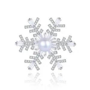 CLASSICHARMS Pavé And Pearl Snowflake Brooch Pendant - Silver