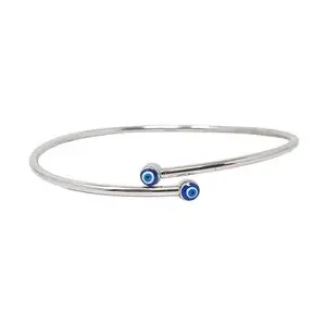 HARFI Sterling Silver Evil Eye Bangle - Blue/silver