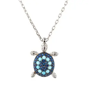 LATELITA Turtle Turquoise Pendant Necklace - Silver/blue
