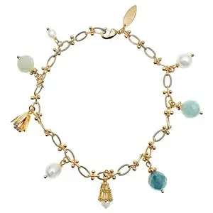 FARRA Chain Anklet With Aquamarine And Pearl Charms