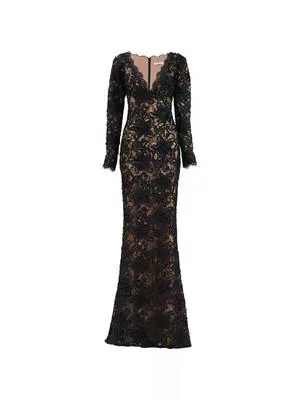 Tadashi Shoji Floral Lace Long-sleeve Maxi Dress